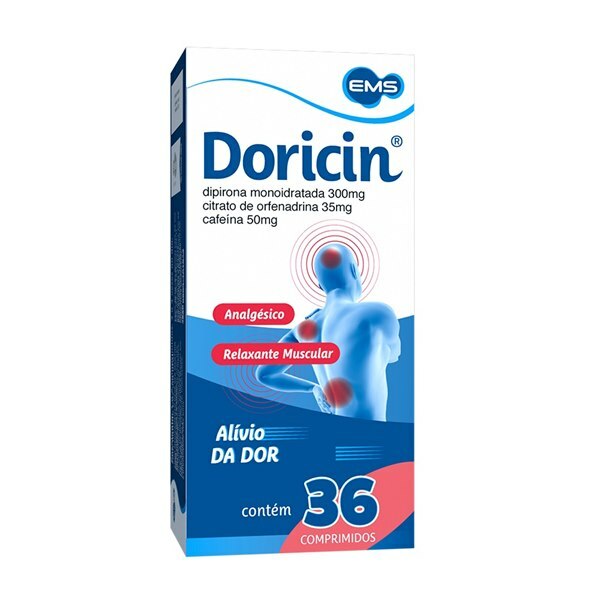 DIPIRONA + ORFENADRINA + CAFEÍNA - DORICIN 36 COMPRIMIDOS - Ultrafarma