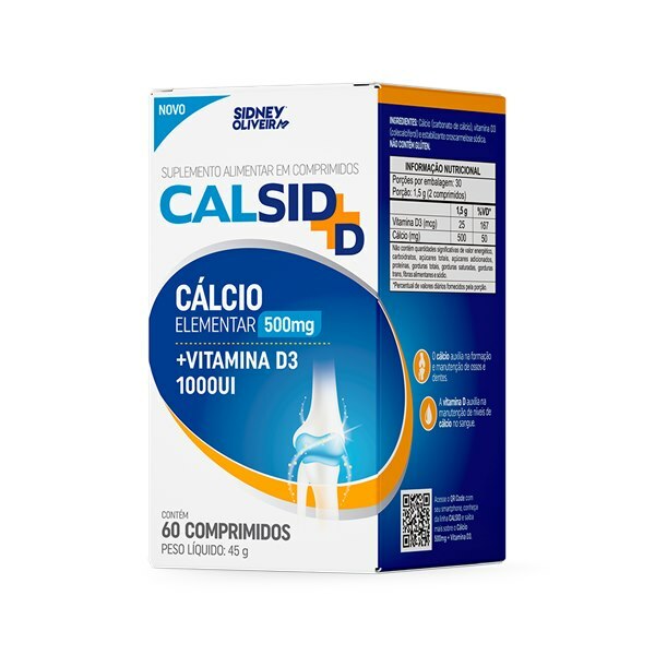 Cálcio Elementar 500Mg + Vitamina D3 1000Ui Calsid-D 60 Comprimidos ...