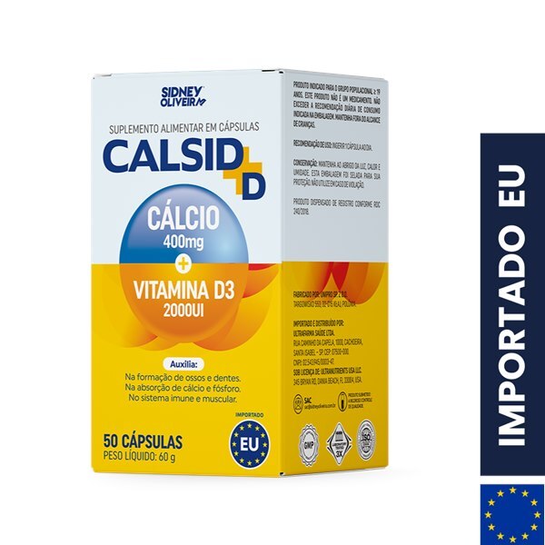 Cálcio 400mg + Vitamina D3 2000ui Calsid+d 50 cápsulas União Europeia ...