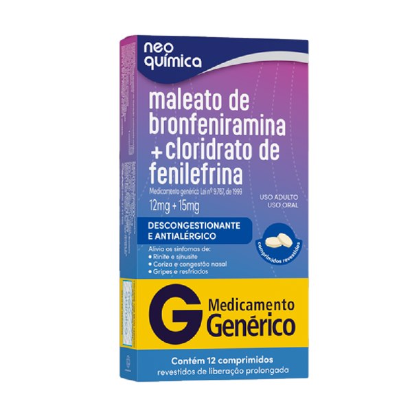BRONFENIRAMINA12MG + FENILEFRINA 15MG 12 COMPRIMIDOS - NEO QUÍMICA ...