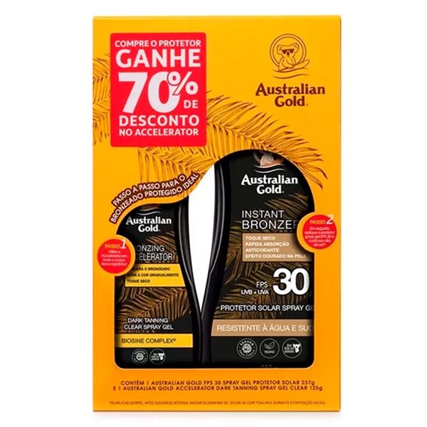 AUSTRALIAN GOLD PROTETOR SOLAR FPS30 237G + BRONZEADOR ACELLERATOR GEL ...