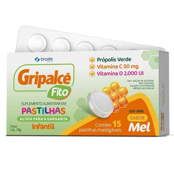 Própolis Verde + Vitamina C 50Mg + D 2.000Ui - Gripalcê Fito Pastilhas Infantil 15 Unidades ...
